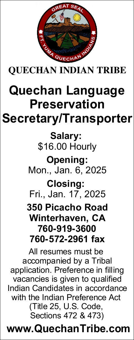 Quechan Language Preservation Secretary / Transporter, Quechan Indian ...