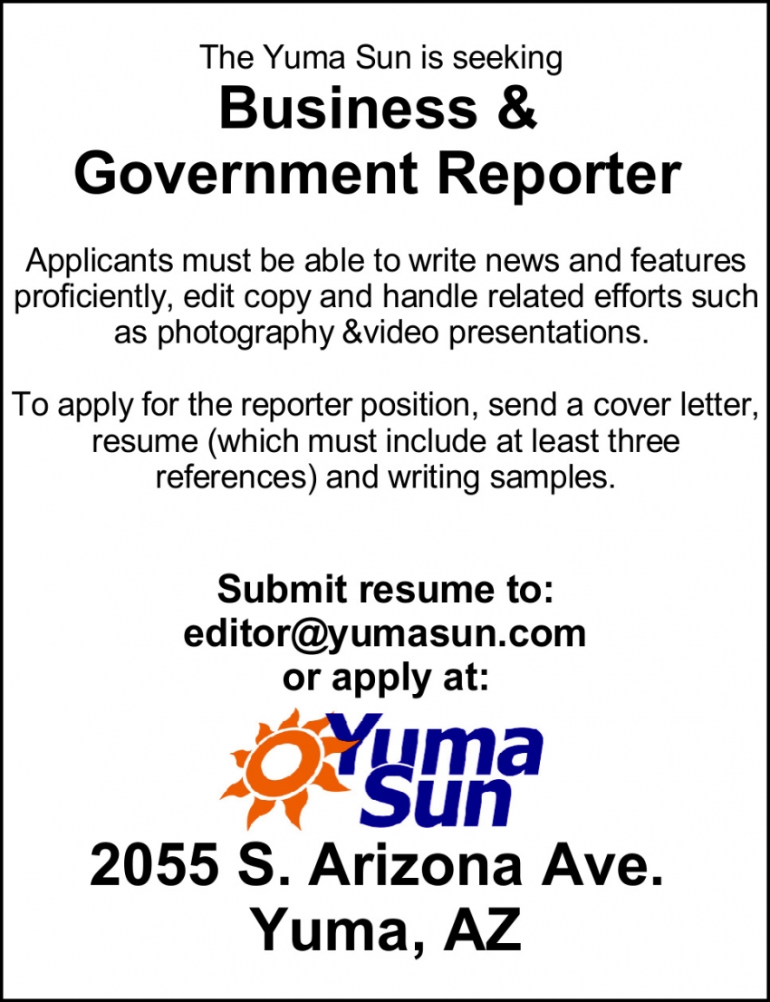 Business & Government Reporter, Yuma Sun